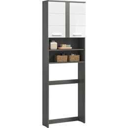 Waschmaschinenumbauschrank Welltime, B:63cm H:191cm T:25cm, grau, Holzwerkstoff, MDF, Schr&auml;nke, "LUCCA, H&ouml;he 191cm, 2 T&uuml;ren, 2 offene Facher",
