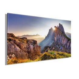 Leinwandbild B&Ouml;NNINGHOFF, B:150cm H:90cm T:4,5cm, bunt, Canvas, MDF, Wohnzimmer, Bilder, "Wandbild BERGLANDSCHAFT XXL 90x150 cm &ndash; Leinwandbild