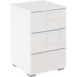 Nachtkommode Rauch, B:40cm H:61cm T:42cm, wei&szlig;, Holzwerkstoff, Sideboards, "Nachttisch Nachtkonsole Nachtschrank KOLUNA mit Glasfront", mit 3