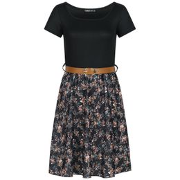 CLOUD 5IVE Damen Shirtkleid "CLOUD 5IVE 2-Tone Dress with Ditsy Print incl. a belt", schwarz, Gr. S, 95% Polyester, 5% Elasthan, Kleider