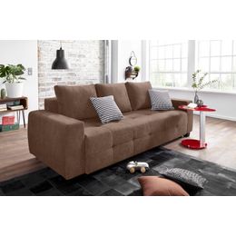 Schlafsofa OTTO HOME, B:241cm H:90cm T:94cm, braun, Zierkissen: 100% Polyester;Microfaser PRIMABELLE (100% Polyester);Struktur fein (100% Polyester),
