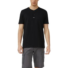 s.Oliver Herren T-Shirt, schwarz, Gr. XXXL, unifarben, Single Jersey, Obermaterial: 100% Baumwolle, Shirts, mit Henley Kragen