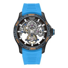 Police Herren Automatikuhr "Spirit"hellblau, Armbanduhren, Armbanduhr, Herrenuhr, Mechanische Uhr, Silikonarmband, analog