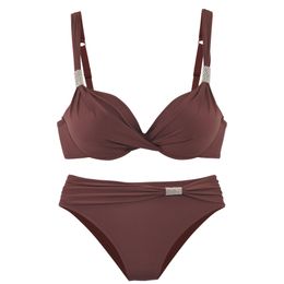 Lascana Damen B&uuml;gel-Bikini, braun, Gr. 44, unifarben, Microfaser, Polyamid, Bikini-Sets, mit wattierten Cups und verschiebbarem Perlen-Accessoire