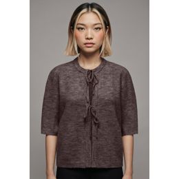 Only Damen Strickjacke "ONLSIMONI 2/4 BOW CARDIGAN KNT NOOS", braun, Gr. L, meliert, unifarben, Strick, Obermaterial: 74% Polyacryl, 24% Polyester,