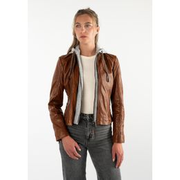 Mauritius Damen Lederjacke "MWAlva", braun, Gr. XL, unifarben, Obermaterial: 100% Schafsleder. Futter: 100% Polyester. Kapuze: 55% Baumwolle, 45%