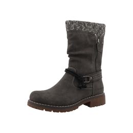 Tom Tailor Damen Stiefel, Gr. 36, grau, Lederimitat, Textil, Schuhe, Blockabsatz, Kurzstiefel in Bequemweite G (= weit)