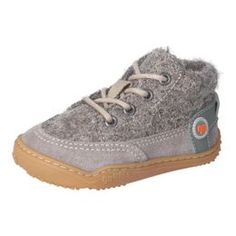 QNUFFS M&auml;dchen Barfu&szlig;schuh "WEIDE", Gr. 27, beige, Textil, Veloursleder, Schuhe, Schn&uuml;rschuh mit Namenschild an der R&uuml;ckseite