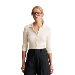 Marc O'Polo Damen Langarmbluse "aus weichem Rippjersey", beige, Gr. XS, MARC O'POLO DENIM, unifarben, Obermaterial: 50% Baumwolle, 47% Modal, 3% Elasthan, Blusen