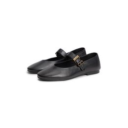 Tommy Hilfiger Damen Riemchenballerina "TH BUCKLE LEATHER BALLERINA", Gr. 35, schwarz, Nappaleder, Schuhe, Businessschuh, mit verstellbarer Schnalle