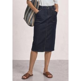 Street One Damen Midirock, blau, Gr. 46, unifarben, Denim/Jeans, Obermaterial: 72% Baumwolle, 27% Polyester, 1% Elasthan, R&ouml;cke, Jeansrock mit G&uuml;rtel