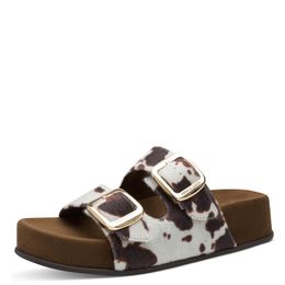 Marco Tozzi Damen Pantolette, Gr. 42, braun, Textil, aufgeraut, Schuhe, Sommerschuh, Trendschuh, Schl&uuml;pfschuh in angesagter Cow-Felloptik