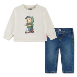LEVI'S KIDS Jungen Langarmshirt & Hose "LVB LS & DENIM PANT SET", blau, Gr. 6M, bedruckt, Jersey, Obermaterial: 60% Baumwolle, 40% Polyester.