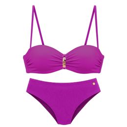 Lascana Damen B&uuml;gel-Bandeau-Bikini, lila, Gr. 40, unifarben, Recycling-Polyamid, Bikini-Sets, mit goldfarbenem Accessoire