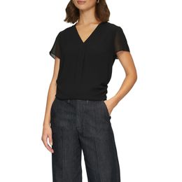 Damen Shirtbluse, schwarz, Gr. 38, s.Oliver BLACK LABEL, unifarben, Web, Obermaterial: 100% Polyester, Blusen, in Doppel-Layer-Optik und mit