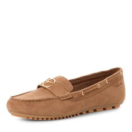 Tamaris Damen Mokassin, Gr. 37, braun, Ziegenveloursleder, unifarben, Schuhe, Slipper, Schlupfschuh, Flats mit &Ouml;sen und modischen Durchz&uuml;gen