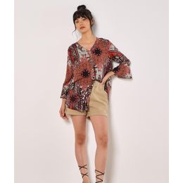 Apricot Damen Blusentop "Bluse mit Schaldruck", orange, Gr. 38, bedruckt, Obermaterial: 100% Viskose CV., Blusen, mit Trompetenarmen