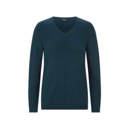 GOLDNER Damen Rundhalspullover "Kurzgr&ouml;&szlig;e Baumwollpullover mit V-Ausschnitt", blau, Gr. 19, Obermaterial: 95% Baumwolle CO. 5% Kaschmir WS.,