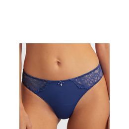 Lascana Damen Tanga "Flora", Gr. 36, blau, Spitze, Obermaterial: 89% Polyamid, 11% Elasthan, Unterhosen, hinten aus leicht transparenter Spitze
