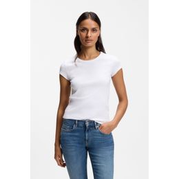 BOSS Orange Damen Kurzarmshirt "Ecute Premium Damenmode", wei&szlig;, Gr. XL, unifarben, Feinripp, Obermaterial: 98% Baumwolle, 2% Elasthan, Shirts, Slim