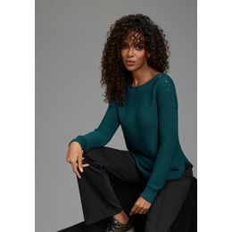 Bruno Banani Damen Strickpulloverpetrol, Gr. 44, unifarben, Strick, Obermaterial: 50% Baumwolle, 50% Polyacryl, Pullover, mit U-Boot-Ausschnitt,
