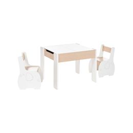 Beliani 3-tlg Kindertisch mit St&uuml;hlen LOYD in Wei&szlig;/Braun | Gr.: onesize