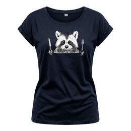 MAKAYA Shirt 'Waschb&auml;r Gabel' female size XXXL Blue