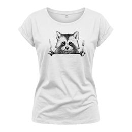 MAKAYA Shirt 'Waschb&auml;r Gabel' female size XXL White