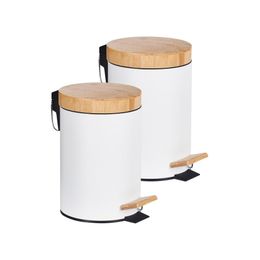 Beliani 2er-Set Abfallbeh&auml;lter ECOSMART in Wei&szlig;/Braun | Gr.: onesize