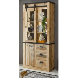 Furn.Design Vitrine Used Wood hell, anthrazit 93 x 201 cm, Vitrinenschrank mit Soft-Close | Gr.: onesize