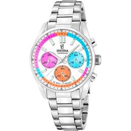 Festina Unisex Chronograph &raquo;Boyfriend Collection&laquo; Quarzuhr, Armbanduhr, Damenuhr, Herrenuhr, Edelstahlarmband, analog bunt Einheitsgr&ouml;&szlig;e