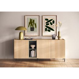 OTTO home Sideboard &raquo;Badia, 182 cm breit, 3 T&uuml;ren, Anrichte, Kommode, Stauraumschrank&laquo; Innenliegendes Top, gerade Metallf&uuml;&szlig;e, salbeigr&uuml;ne Farbakzente 