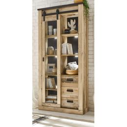 Furn.Design Vitrine Used Wood hell, anthrazit, Vitrinenschrank mit Schiebet&uuml;r | Gr.: onesize