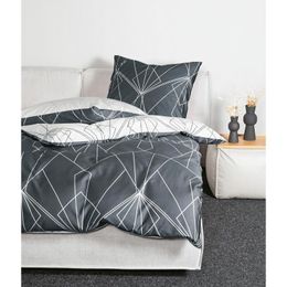 Janine Wendebettw&auml;sche &raquo;J. D. 87054&laquo; 2 Stk. Bettw&auml;sche aus Baumwolle mit grafischem Muster, Markenrei&szlig;verschluss grau Mako-Satin, Obermaterial: 100% 