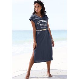 Beachtime By Lascana Damen Beachtime by Lascana Strandkleid &raquo;mit gl&auml;nzendem Foliendruck vorne, langes T-Shirt-Kleid&laquo; lockeres Jerseykleid, Midikleid 