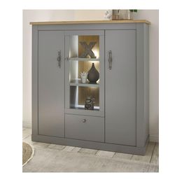 Furn.Design Highboard grau, Artisan Eiche Landhaus 138 cm, Vitrine mit 11 F&auml;chern | Gr.: onesize