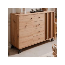 Furn.Design Kommode Eiche Artisan, grau 120 cm, Sideboard mit 3D-Lamellen | Gr.: onesize