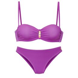 Lascana Damen Lascana B&uuml;gel-Bandeau-Bikini mit goldfarbenem Accessoire lila 40, Cup C