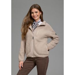 Polarino Damen Fleecejacke mit Kapuze aus Teddy-Fleece, mit Kapuze und Brusttasche beige 32/34