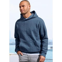 John Devin Herren Hoodie &raquo;- Struktur Sweat mit Kapuze&laquo;, innen angeraute Sweatware mit besonderer Struktur-Optik blau L (52/54)