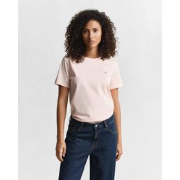 Gant Damen T-Shirt &raquo;REG SHIELD KA T-SHIRT&laquo; mit einer kleinen aufgestickten Wappen-Grafik auf der Brust rosa 3XL