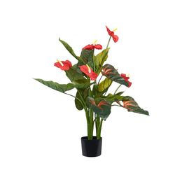 Beliani Kunstpflanze ANTHURIUM in Gr&uuml;n/Rot - (W) 63 x (H) 95 x (L) 63 cm | Gr.: onesize
