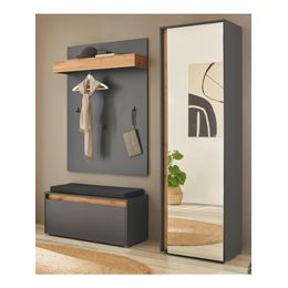 Furn.Design Garderoben-Set 4-teilig grau, Eiche Wotan 170 cm, Flurgarderobe inkl. Sitzkissen | Gr.: onesize