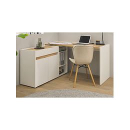 Furn.Design Schreibtischkombination 3-teilig wei&szlig;, Eiche Wotan 143 cm, B&uuml;rom&ouml;bel Set | Gr.: onesize