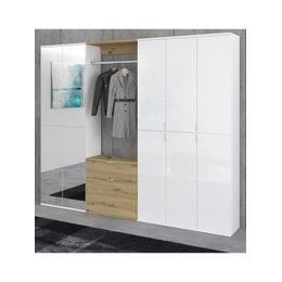Inn.Furn Garderoben-Set wei&szlig; Hochglanz, Eiche 213 cm, Komplettset mit Spiegel | Gr.: onesize