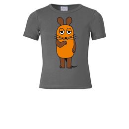logoshirt T-Shirt 'Die Maus' Jungen Gr&ouml;&szlig;e 92 braun / grau / orange