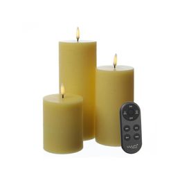 Uyuni 3x LED Kerzen PIA Rustik-Optik 3 Gr&ouml;&szlig;en mit Batterien und Fernb in gelb | Gr.: onesize