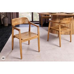 Riess Ambiente Massiver Stuhl KENNEDY braun Teakholz mit Armlehne handmade Riess-Ambiente Natur Skandinavisch