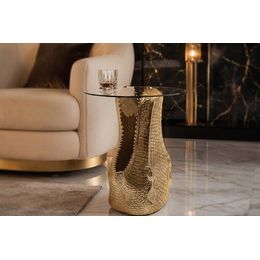 Riess Ambiente Design Beistelltisch WILDLIFE CROCODILE 50cm gold runde Glasplatte Krokodil Riess-Ambiente Maritim Modern