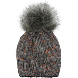 styleBREAKER M&uuml;tze 'Bunt gemusterte Bommelm&uuml;tze mit Glitzerfaden' Damen Gr&ouml;&szlig;e 56/61 grau